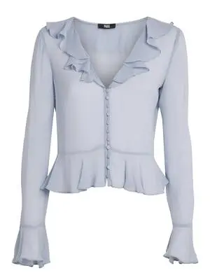 Paige Getty Peplum Blouse With Ruffle Detail - Blue