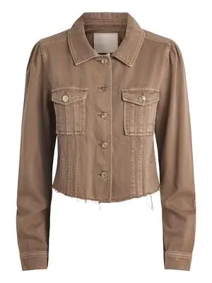 Paige Cropped Pacey Denim Jacket - Brown