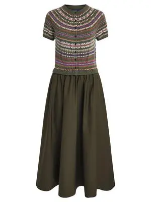 Polo Ralph Lauren Fair Isle Geometric Intarsia Knit Midi Dress - Green