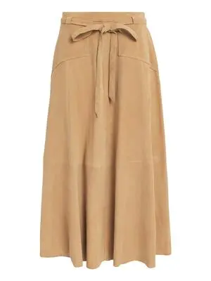 Polo Ralph Lauren Suede Midi Skirt With Tie Waist - Brown