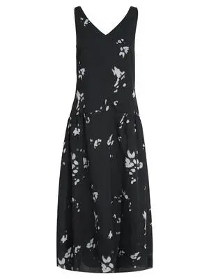 Theory Satin Floral Print V-neck Midi Dress - Black