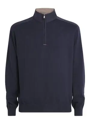 Paul & Shark Virgin Wool Quarter-zip Sweater - Navy