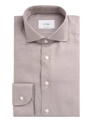 Eton Cotton Patterned Contemporary Fit Shirt - Brown