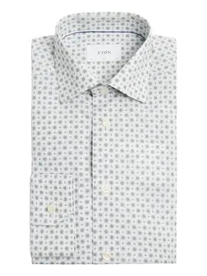 Eton Cotton Geometric Print Contemporary Fit Shirt - Beige