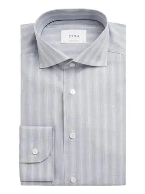 Eton Cotton Mélange Plaid Contemporary Fit Shirt - Grey