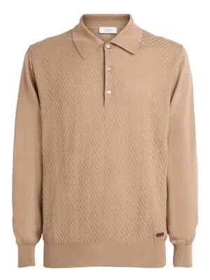 Eton Cotton Chevron-knit Polo Sweater - Beige
