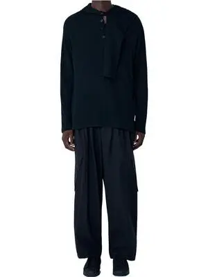 Yohji Yamamoto Hooded Sweater With Front Button Fastening - Black