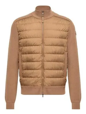 Moncler Wool Cashmere Blend Padded Zip-up Cardigan - Brown