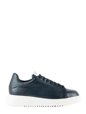 Emporio Armani Leather Tie Low-top Sneakers - Black