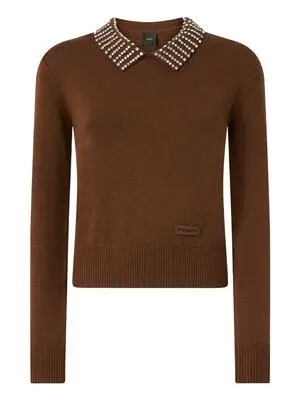 Pinko Embellished Collar Knitted Jumper - Brown