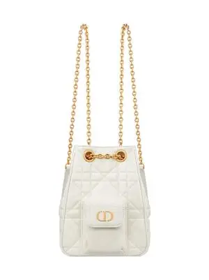 Dior Drawstring Backpack With Chain Strap - White