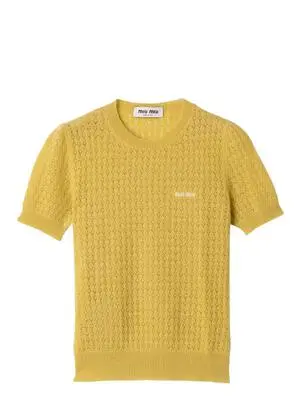 Miu Miu Miu Miu Cashmere And Silk Openwork Knit Sweater Yellow