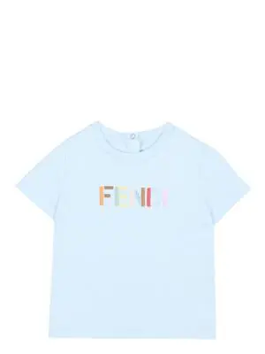 Fendi Logo Embroidered T-shirt - Light Blue