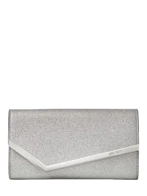 JIMMY CHOO Fine Glitter Leather Clutch Bag - Silver