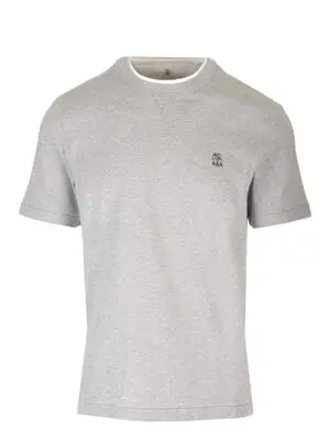 Brunello Cucinelli Logo Embroidered Layered T-shirt - Grey