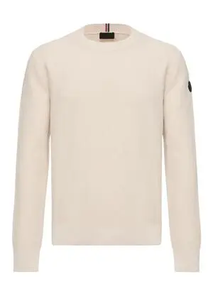 Moncler Moncler Cotton Knit Crewneck Sweater With Tricolor Detailing Beige