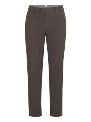 Brunello Cucinelli Garment-dyed Italian Fit Trousers In American Pima Comfort Cotton Gabardine - Brown