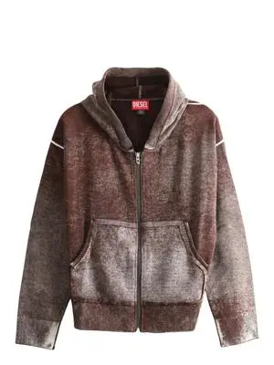DIESEL® Reverse-print Wool Hooded Cardigan - Brown