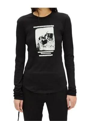 ANN DEMEULEMEESTER Ruched T-shirt With Graphic Print - Black