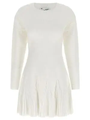 Elisabetta Franchi Rib-knit Long-sleeved Dress With Cut-out Hem - White