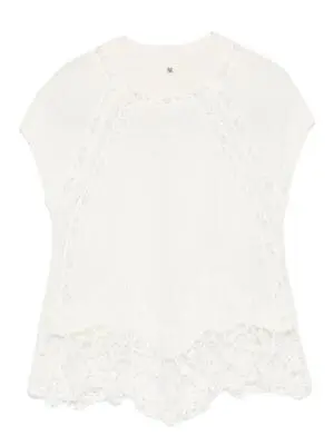 Ermanno Scervino Ermanno Scervino Lace Trim High Neck Short Sleeve Top White