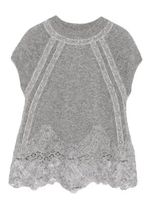 Ermanno Scervino Ermanno Scervino Lace Trim Knit Top Grey