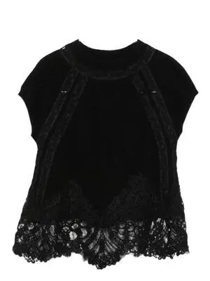 Ermanno Scervino Ermanno Scervino Lace Trim Cap-Sleeve Top Black