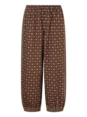 DÔEN DOEN Printed Jogger Pants With Drawstring Waist Brown