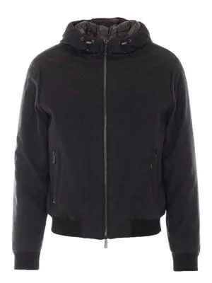 MOORER Long-sleeve Zip-up Hooded Jacket - Black