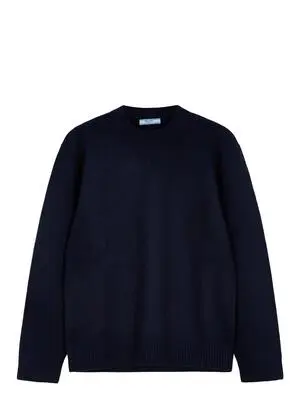 Prada Crew Neck Long Sleeve Sweater With Elbow Patches - Blue