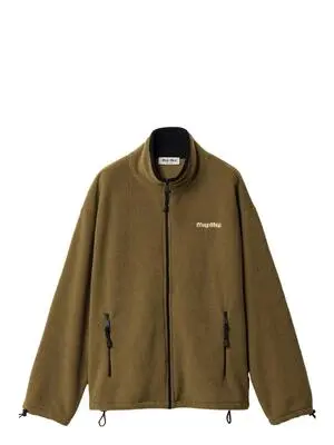 Miu Miu Fleece Zip-up Jacket With Embroidered Logo - Forest Green