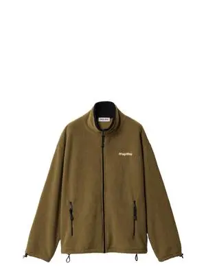 Miu Miu Fleece Zip-up Jacket With Embroidered Logo - Forest Green