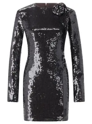 ROTATE BY BIRGER CHRISTENSEN Sequin Mini Dress With Floral Appliqu - Black