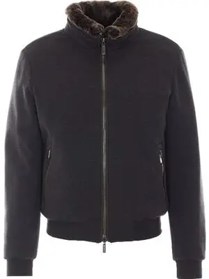 MOORER Long-sleeve Zip-up Jacket With Fur Collar - Black