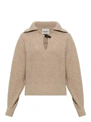 Isabel Marant Étoile Long Sleeve Fold-over Collar Sweater - Beige