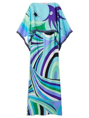 Emilio Pucci Printed Satin Maxi Kaftan Dress - Blue