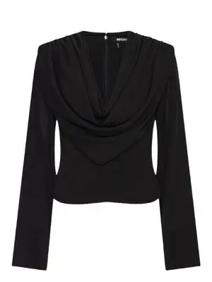 ROTATE BY BIRGER CHRISTENSEN Draped Long Sleeve Blouse - Black