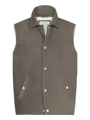 Brunello Cucinelli Suede Down Vest With Shirt-style Collar - Grey