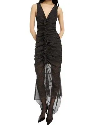 ROTATE BY BIRGER CHRISTENSEN Ruched Leopard Print Midi Dress - Dark Brown