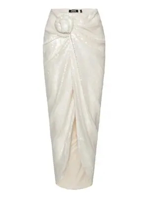 ROTATE BY BIRGER CHRISTENSEN Sequined Draped Midi Skirt - White