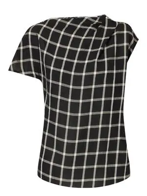 ERDEM Erdem Pleated Neck Grid Short-Sleeve Blouse