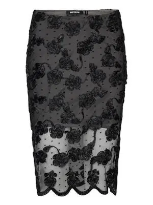 ROTATE BY BIRGER CHRISTENSEN Floral Appliqué Midi Skirt - Black
