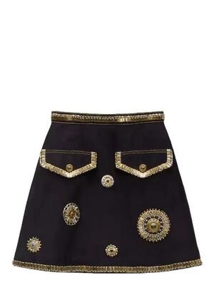 Versace Embellished Suede Mini Skirt - Blue