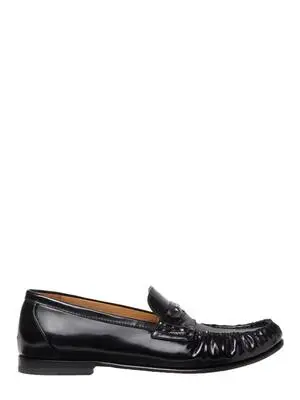 Fendi Calf Leather Gathered Loafers - Black