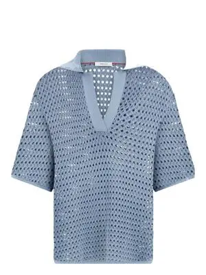 FERRAGAMO Knit Polo Shirt - Light Denim
