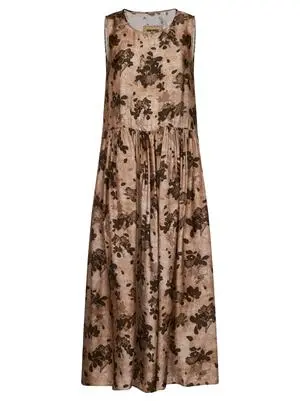 UMA WANG Sleeveless Maxi Dress With Graphic Print - Brown