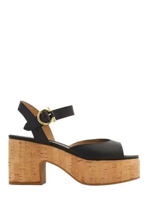 FERRAGAMO Platform Sandals With Gancini Buckle - Black
