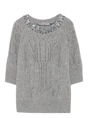 Ermanno Scervino Embellished Cable-knit Top - Grey