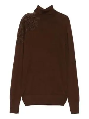 Ermanno Scervino Ermanno Scervino Long-Sleeved Lace-Panelled High-Neck Sweater Brown