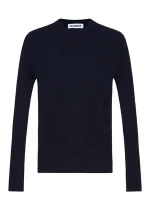 JIL SANDER Ribbed Knit Long Sleeve Sweater - Blue
